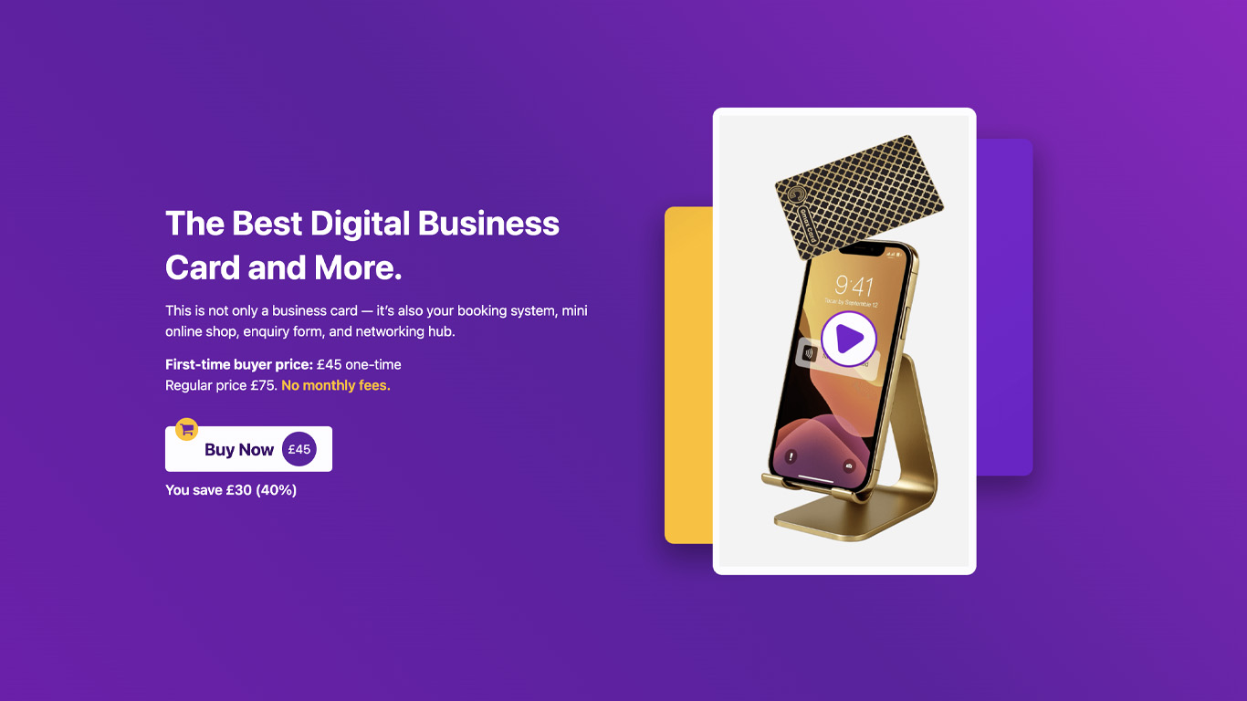 Gmax Card — Digital Business Card (First-Time £45 • Save 40%)